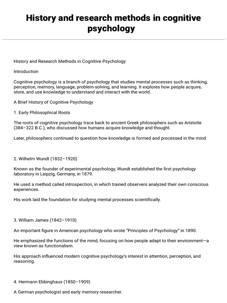 History and Research Methods in Cognitive Psychology | PDF | Cognition ...