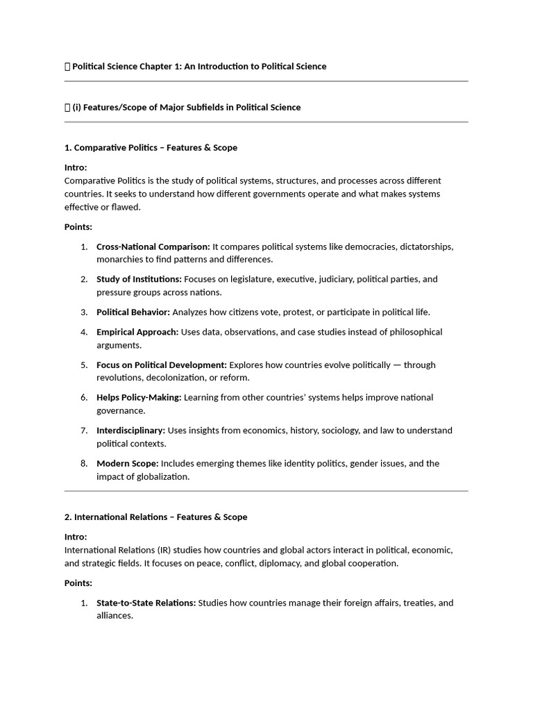 Introduction to Political Science Overview | PDF | International ...