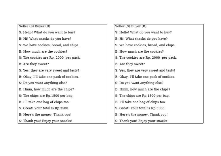 Snack Purchase Dialogue Example | PDF