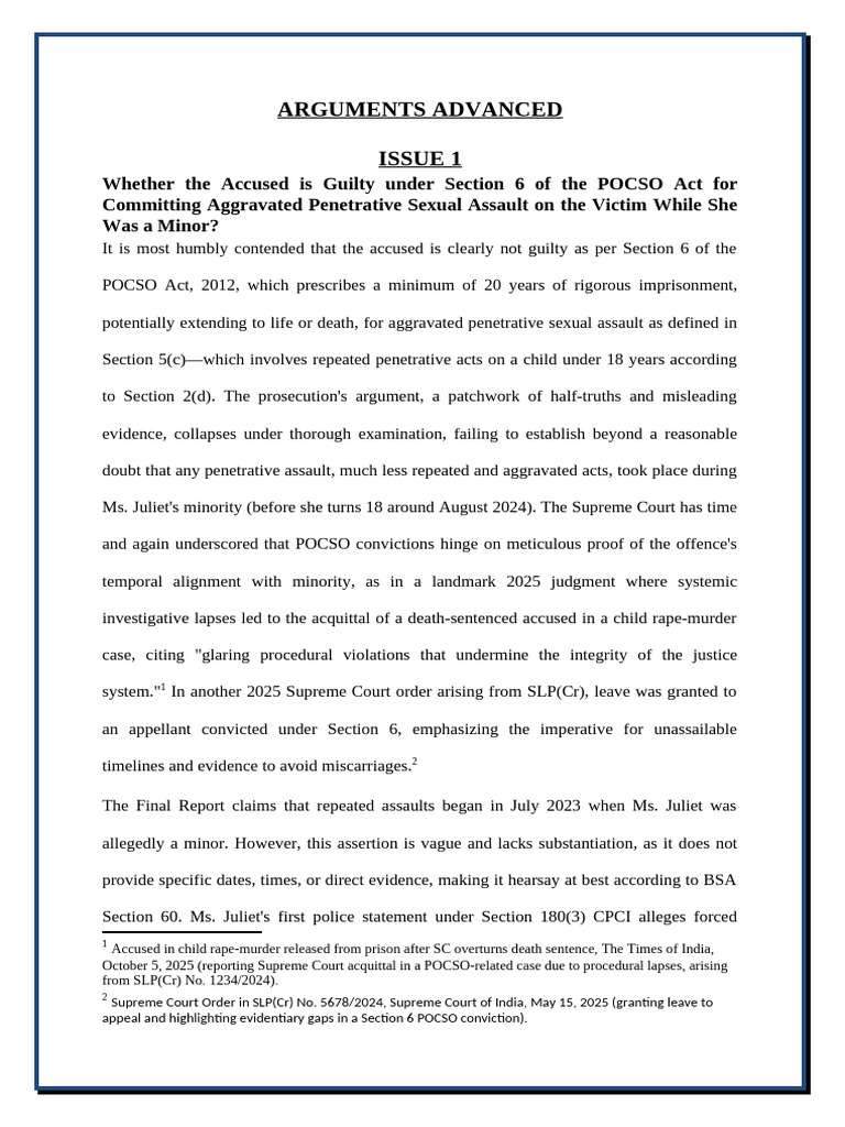 Arguments Advanced | PDF | Acquittal | Consent