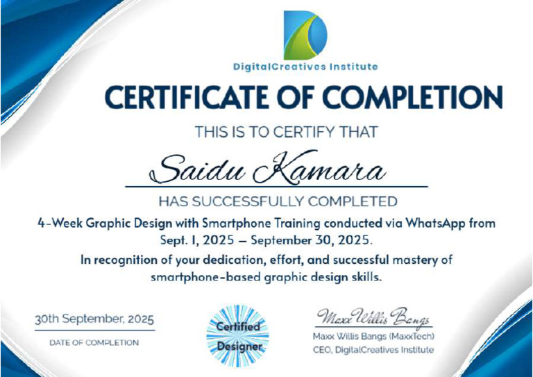 DCI Certificate of Completion - Saidu Kamara (Original Copy) | PDF