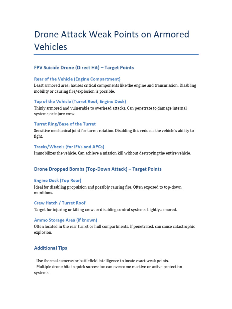 Weak Points of Armored Vehicles to Drones | PDF