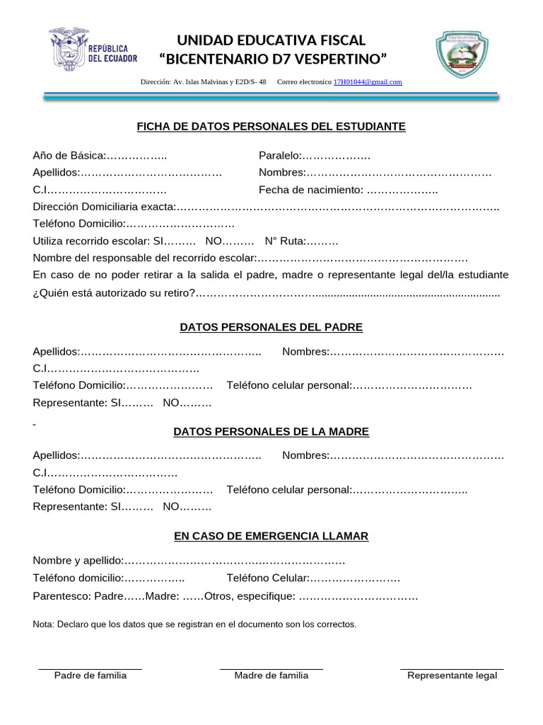 Ficha de Datos de Estudiantes y Ppff | PDF