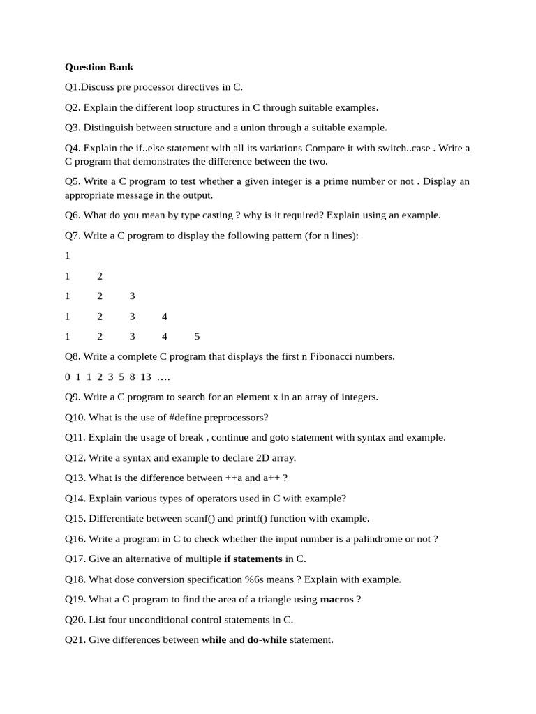 C Question Bank | PDF