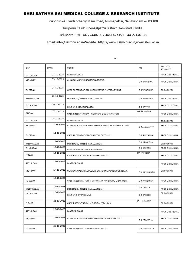 November PG Schedule | PDF | Diseases And Disorders | Visual System