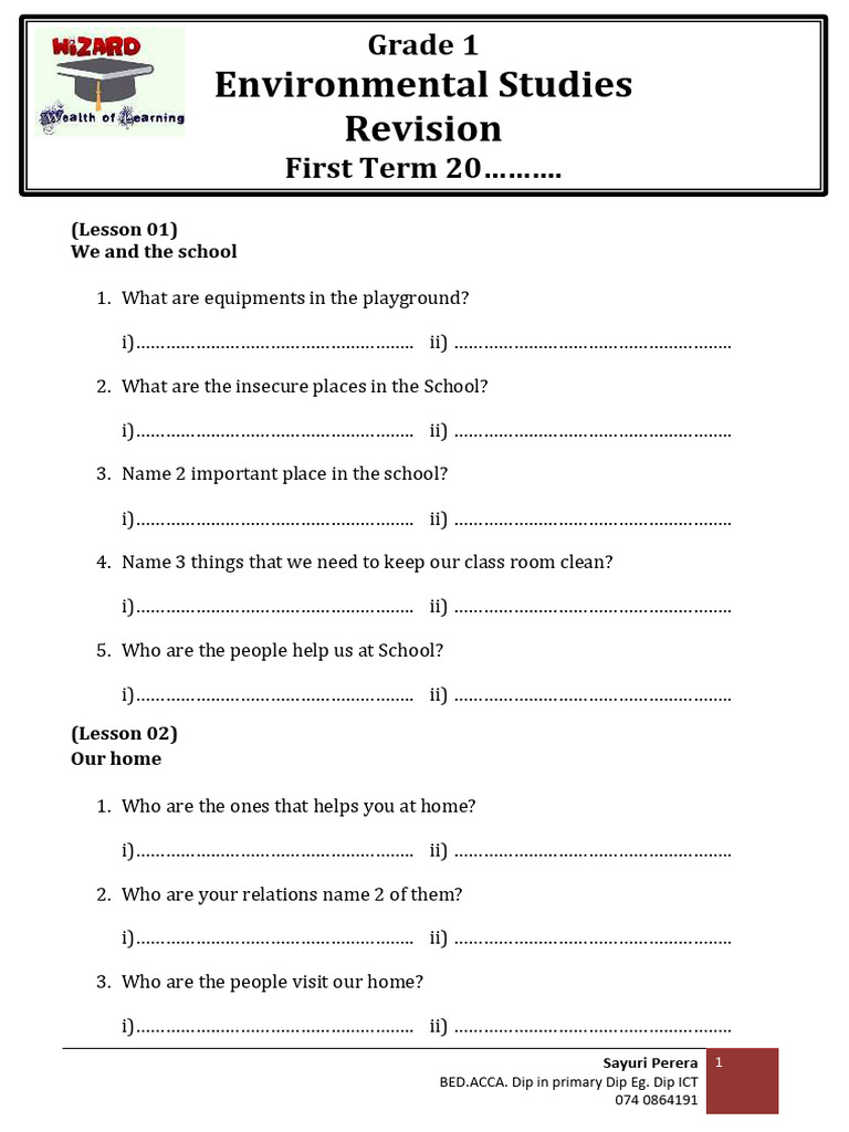 Environmental Studies Revision - First Term Grade 1 | PDF | Chess ...