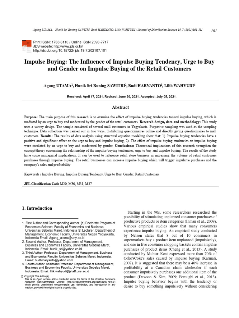 Impulse Buying: Gender and Urge Factors | PDF | Cronbach's Alpha | Behavior