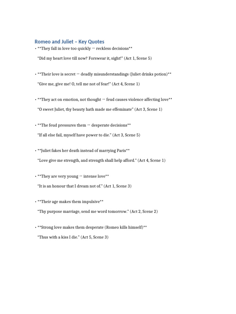 Key Quotes from Romeo and Juliet | PDF