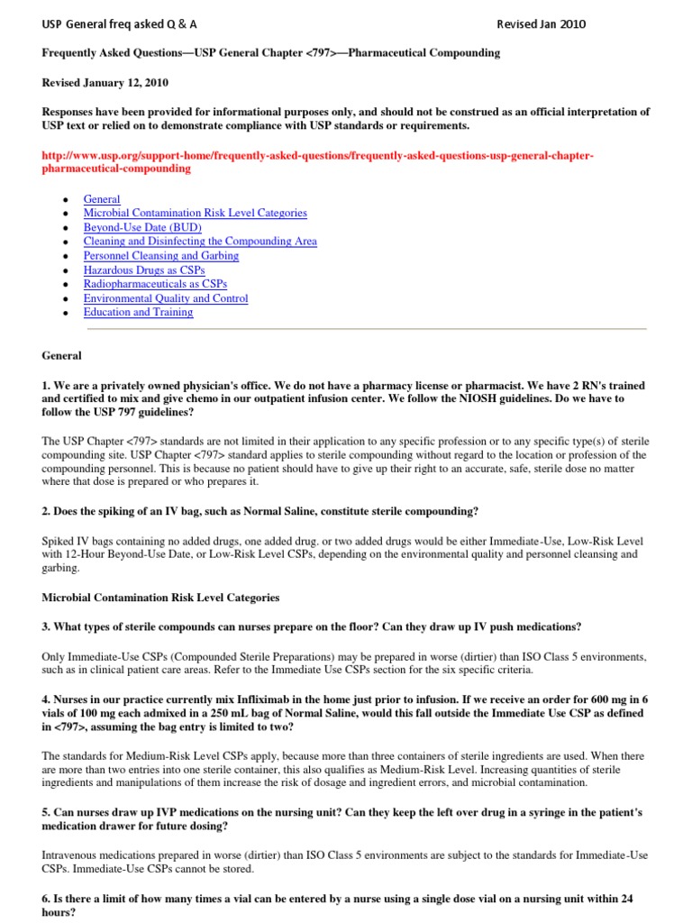 USP 797 Guidelines FAQ Summary | PDF | Sterilization (Microbiology ...
