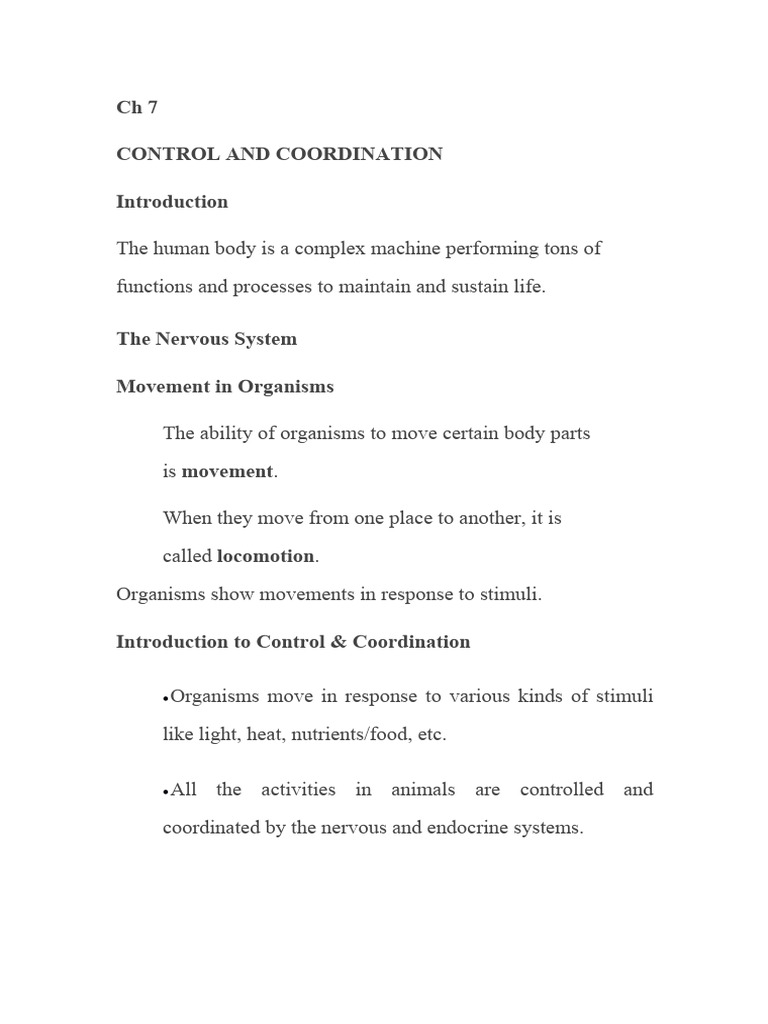 Control and Coordination in Organisms | PDF | Autonomic Nervous System ...