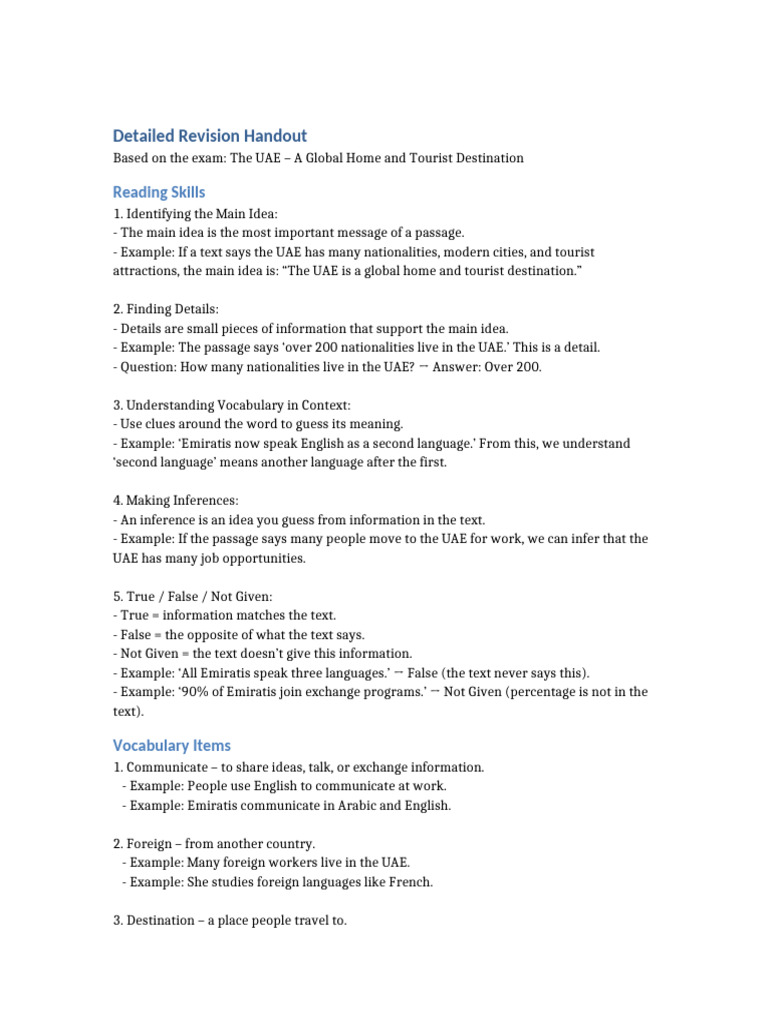 Detailed Revision Handout UAE | PDF | Grammar | Linguistics