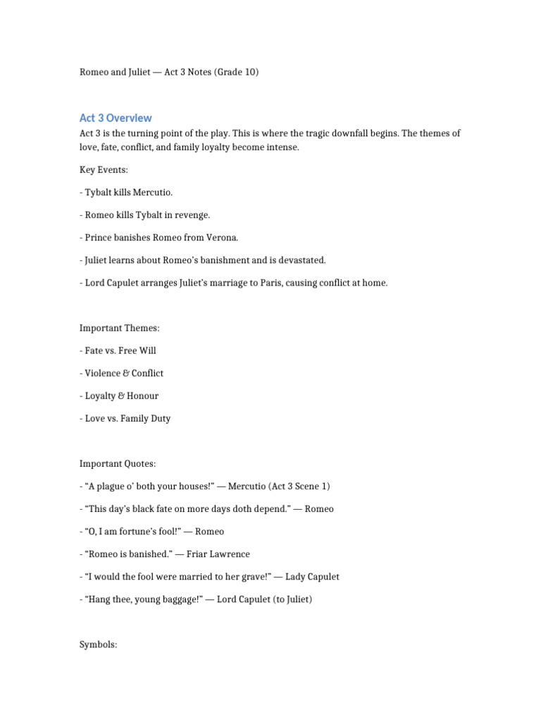 Romeo and Juliet Act3 Notes | PDF | Characters In Romeo And Juliet ...
