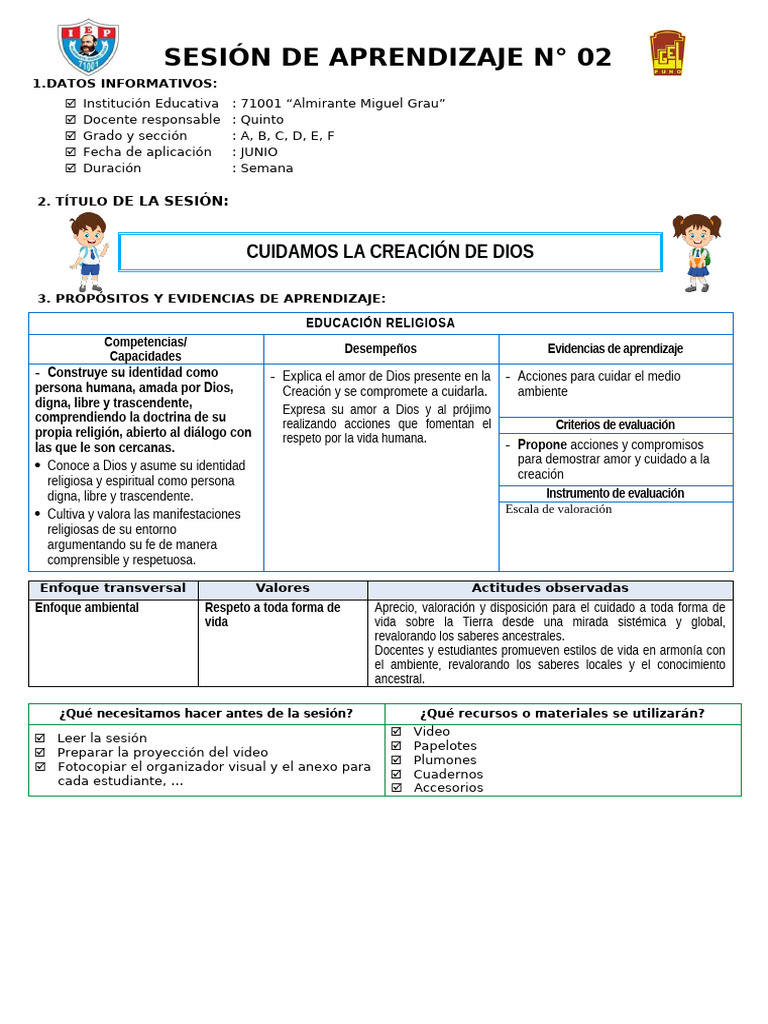 Sesión de Aprendizaje Educación Religiosa | PDF | Narrativa de la creación del Génesis | Residuos