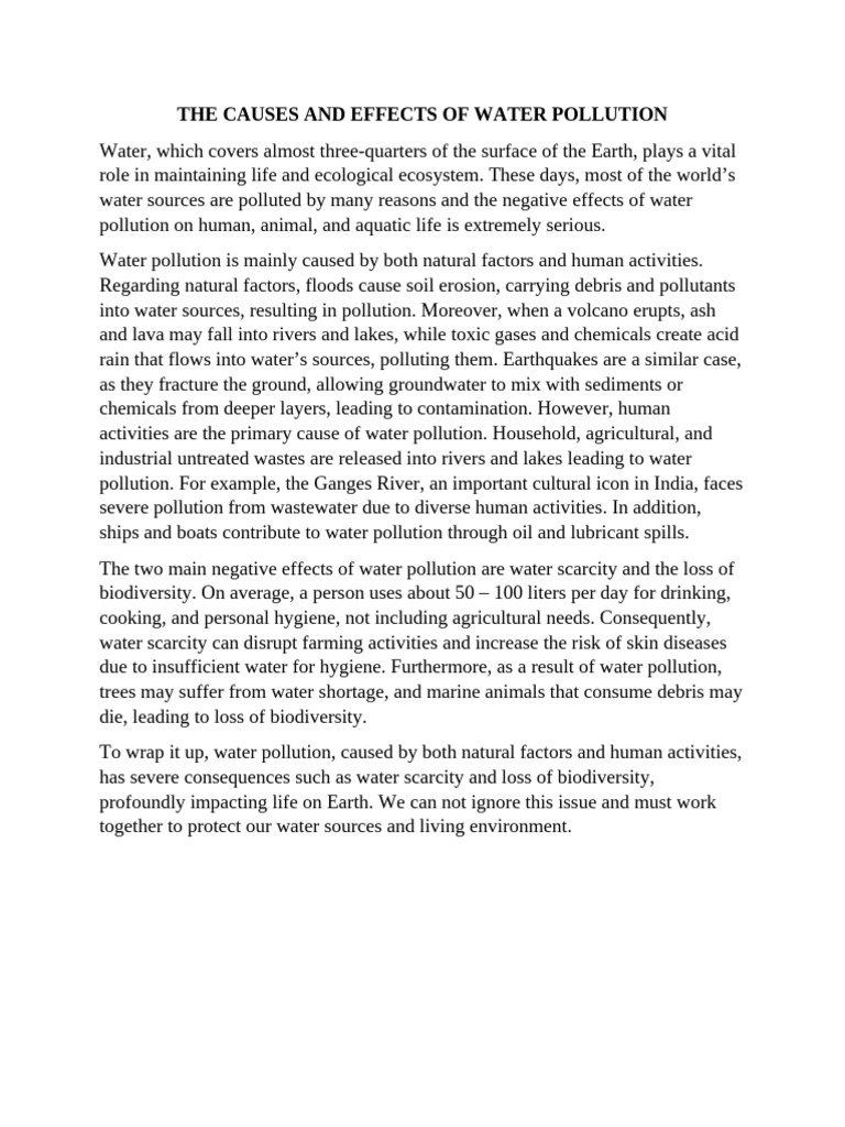 The Causes and Effects of Water Pollution | PDF