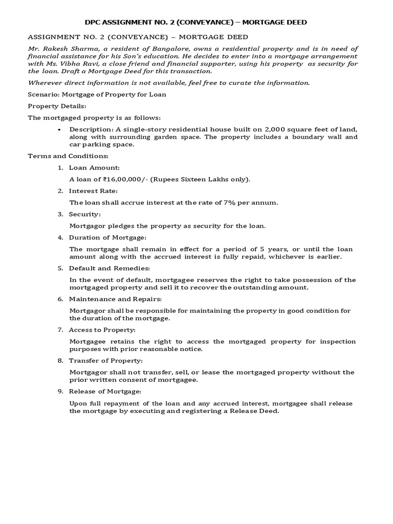 Mortgage Deed Draft for Property Loan | PDF