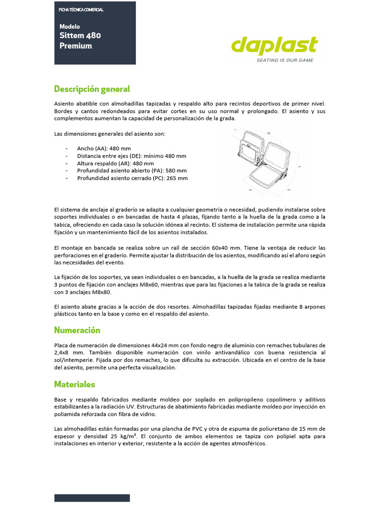 Ficha T Cnica Sittem 480 Premium - ES | PDF | Acero | Remache