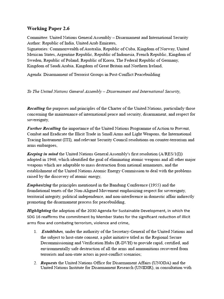 Spsgmun'25 Working Paper 2.6 Disec | PDF | Disarmament | United Nations