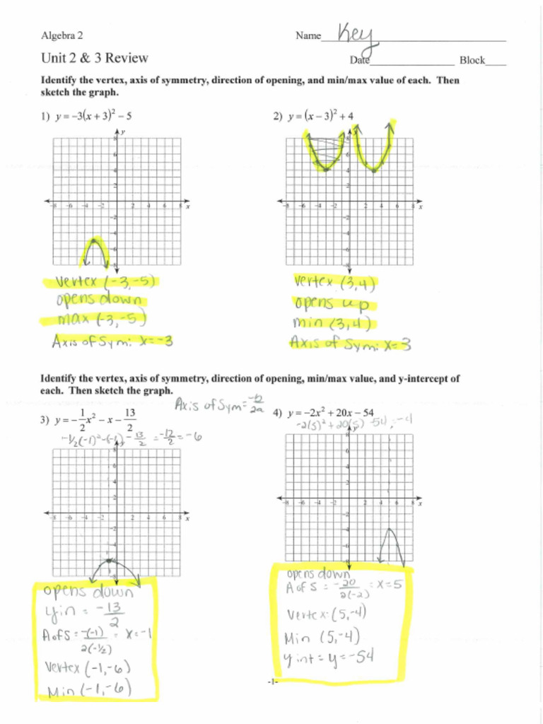Alg 2 Review Units 2 & 3 | PDF