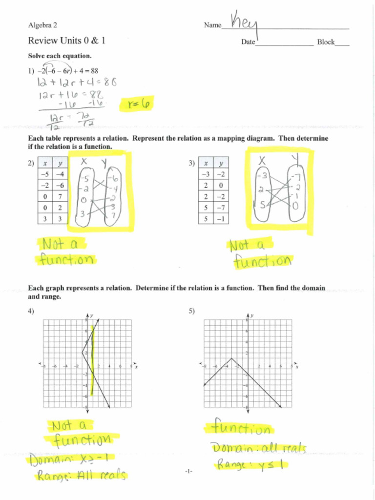 Alg 2 Review Units 0 & 1 | PDF