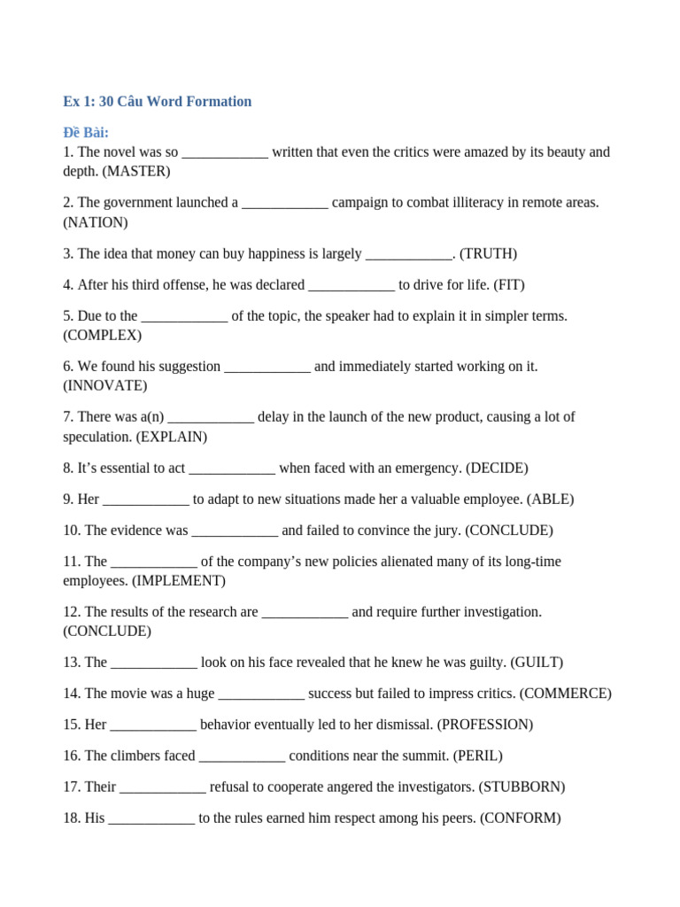 Word Formation .Docx KEYS | PDF