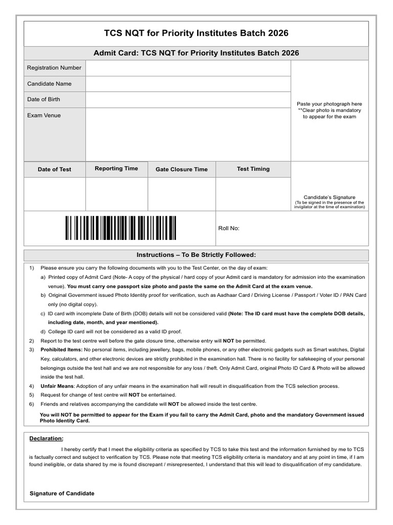 Admit Card | PDF | Identity Document | Access Control