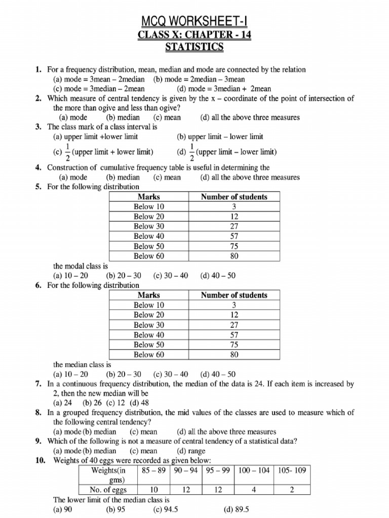 Statistics Worksheet | PDF