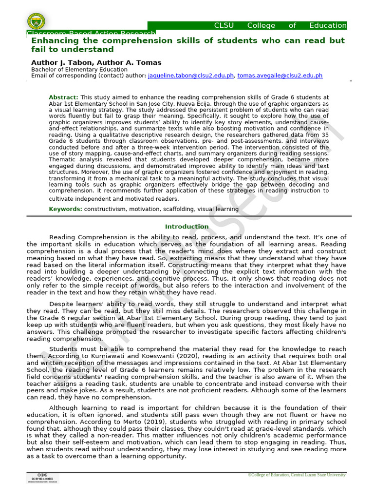 Completed Action Research Template | PDF | Reading Comprehension | Constructivism (Philosophy Of ...