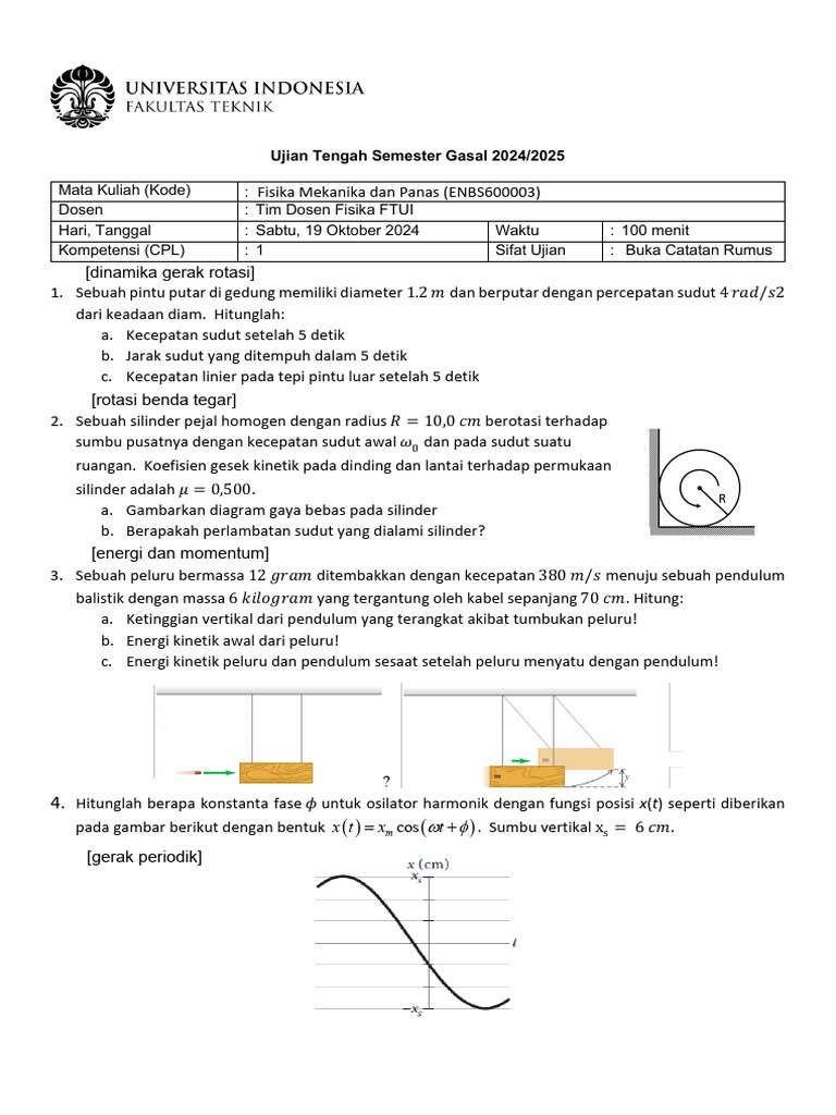 Ujian Fisika Mekanika Gasal 2024/2025 | PDF