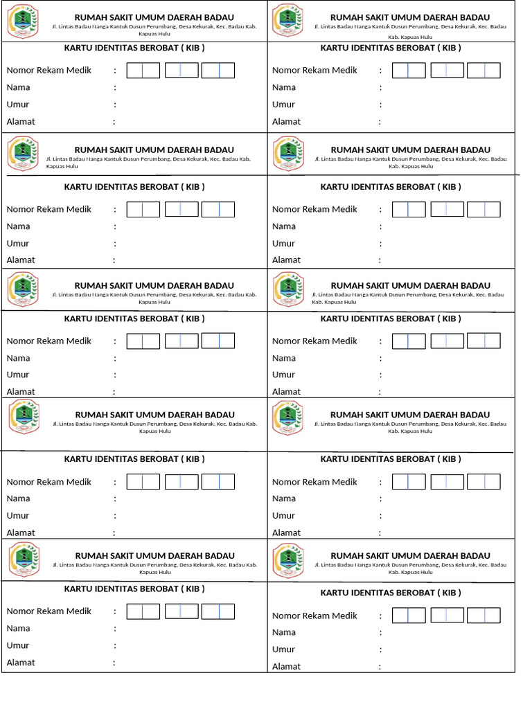 Kartu Identitas Berobat RSUD Badau | PDF