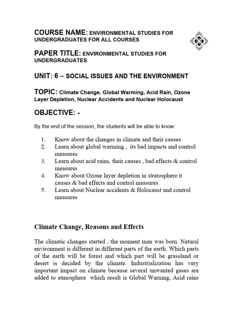 Chap3 - Climate Change, Acid Rain, Global Warming, Ozon Layer Depletion ...