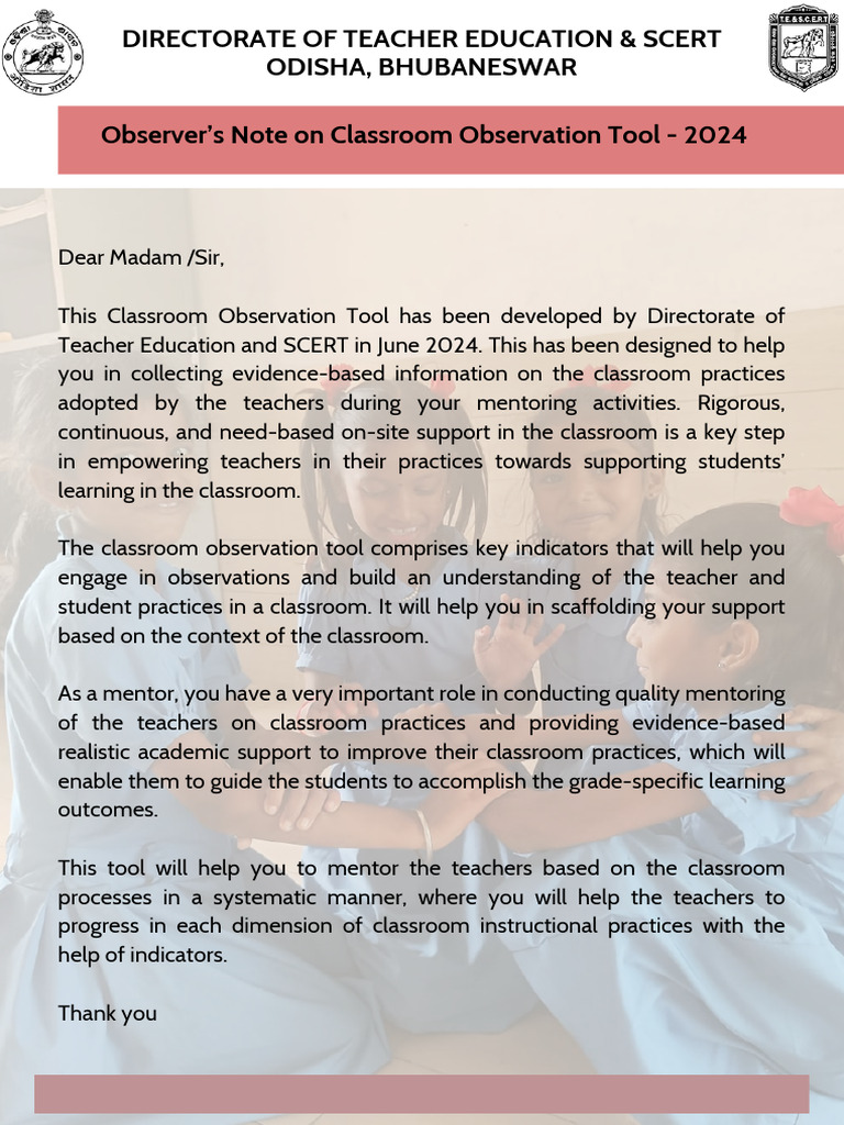 Classroom Observation Tool 2024 Guide | PDF | Teachers | Mentorship