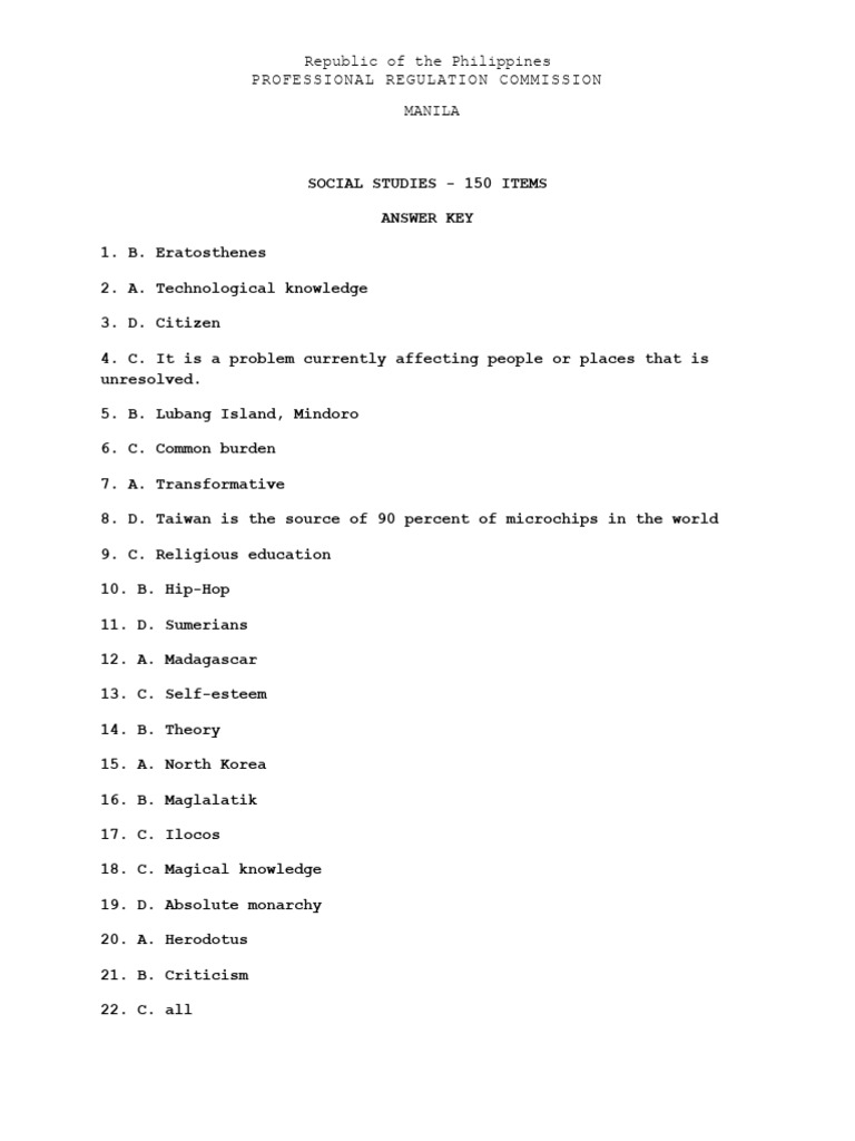 Social Studies-Answer Key | PDF | Philippines