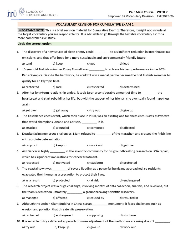 P4-F 2025-2026 Main Course Vocabulary Revision For Cumulative Exam 1 ...