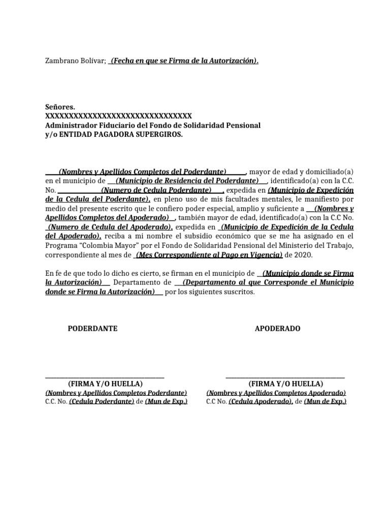 Poder Especial para Subsidio Colombia Mayor | PDF