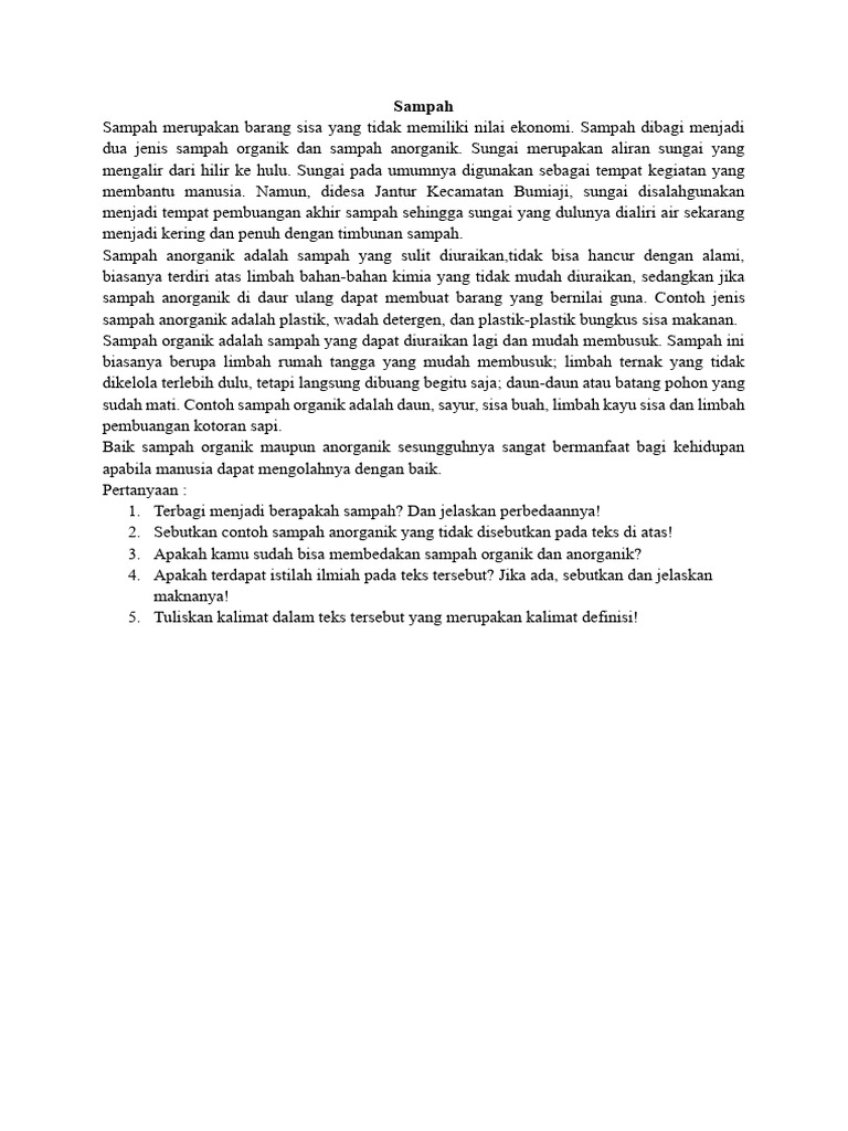 Jenis Sampah dan Suku Badui di Indonesia | PDF