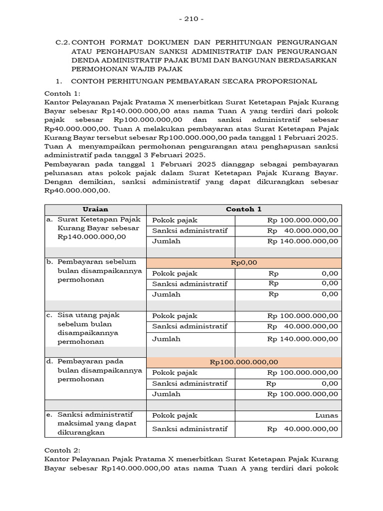 PMK 118 TH 2024 - Contoh Perhitungan Pengurangan & Penghapusan Sanksi | PDF