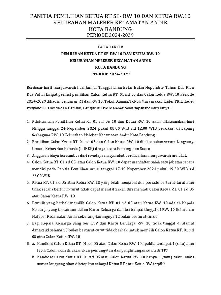 Tata Tertib Pemilihan Ketua RT RW 10 | PDF