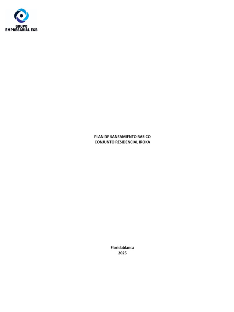 PLAN DE SANEAMIENTO BASICO CONJUNTO RESIDENCIAL IROKA | PDF ...