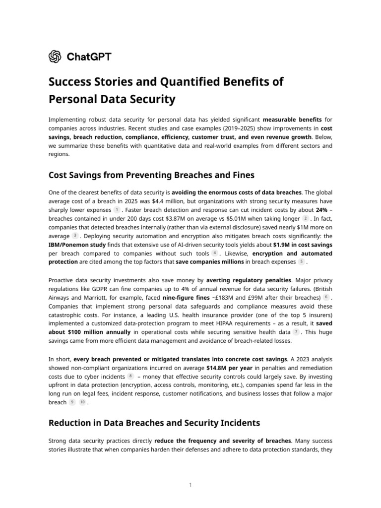 Success Stories and Quantified Benefits of Personal Data Security | PDF ...