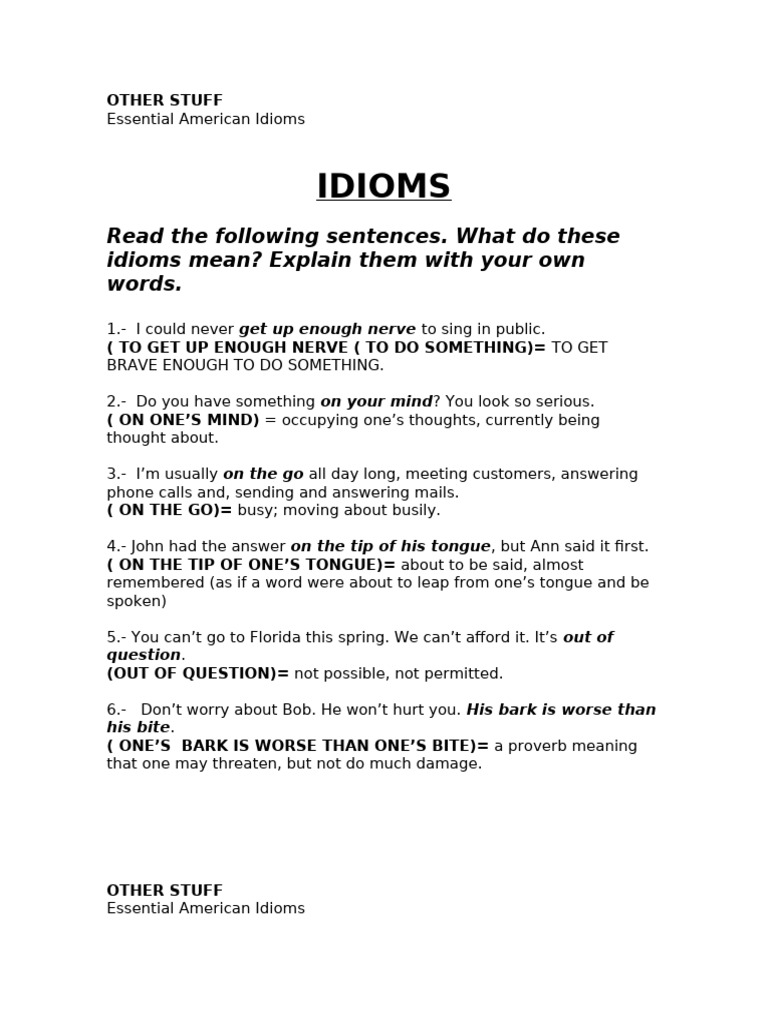 Idioms Explain the Meaning | PDF