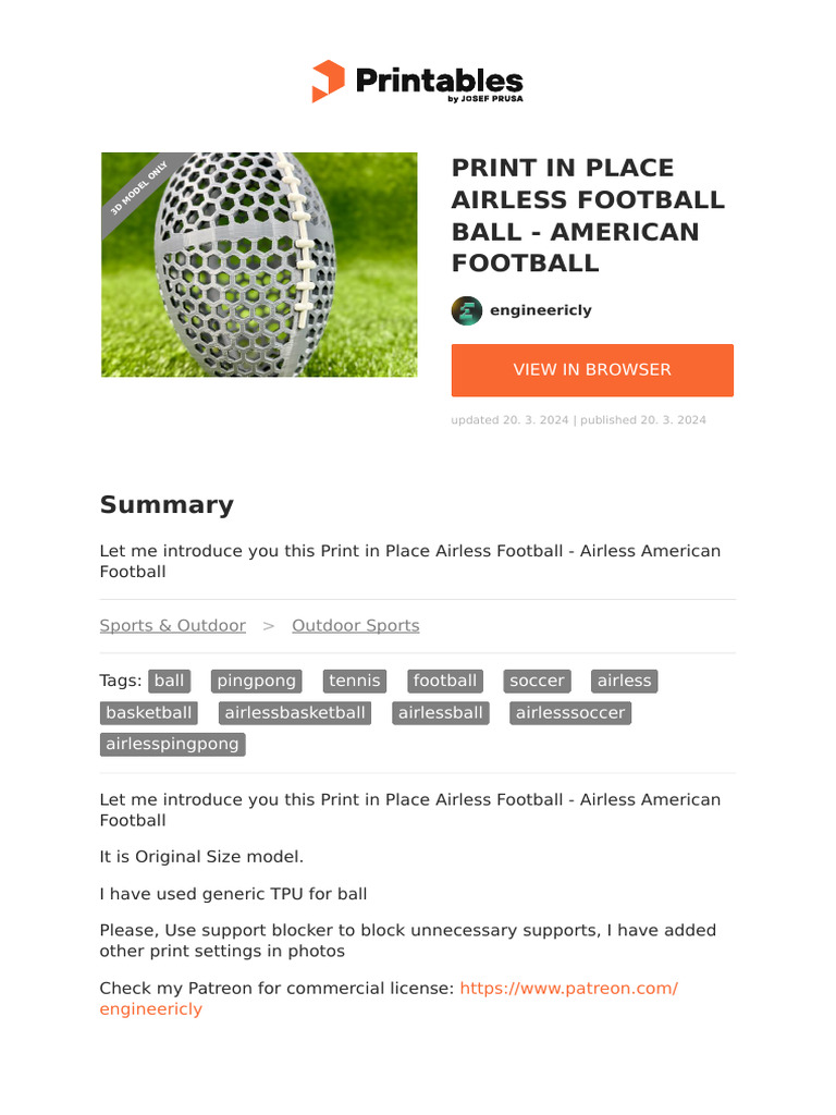 812398 Print in Place Airless Football Ball American Football 8ff2f90e ...