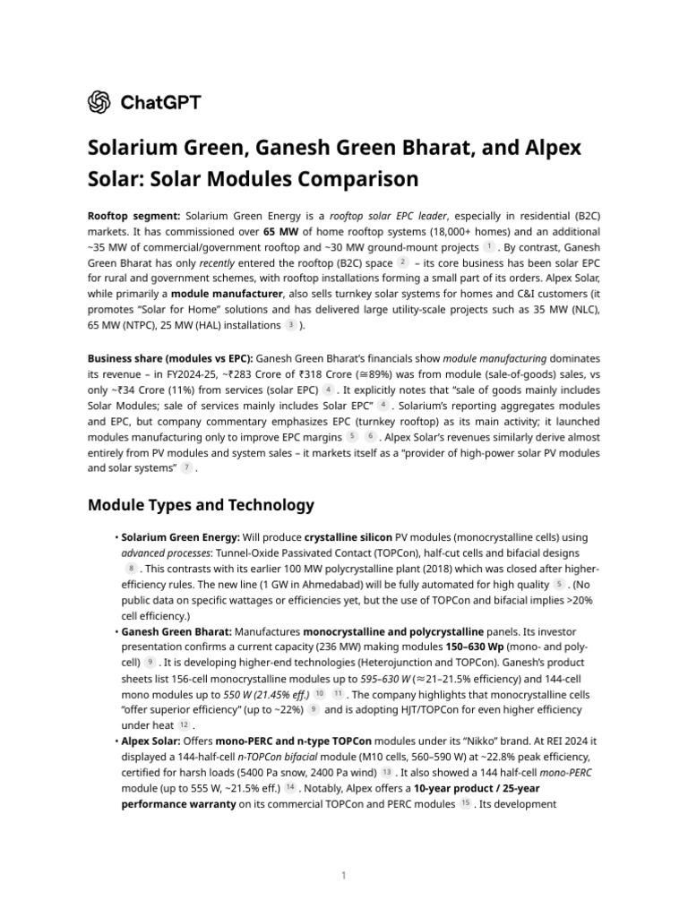 Solar Modules Comparison: Solarium vs. Alpex | PDF | Photovoltaics ...