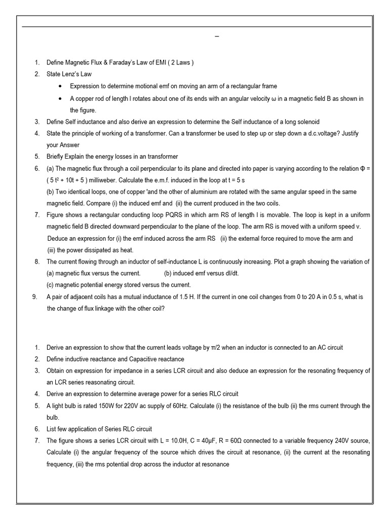 PHY WS - 02 | PDF | Inductor | Electromagnetic Induction