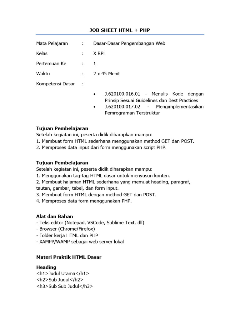 JobSheet HTML Form PHP | PDF