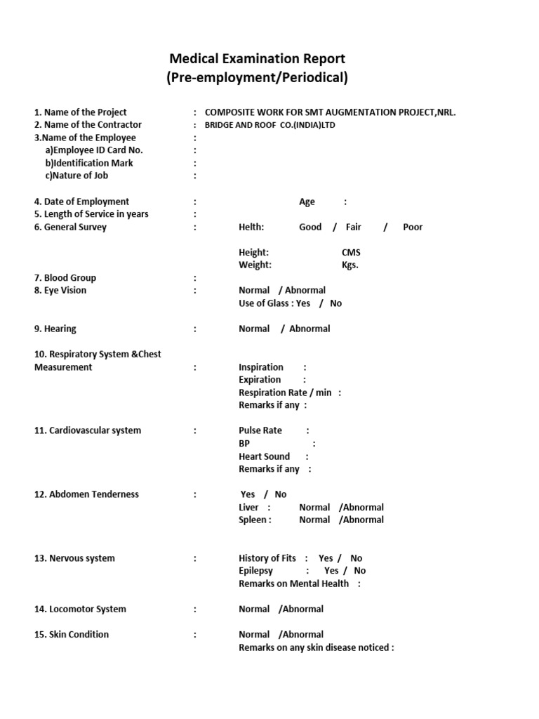 Medical Examination Report for Employees | PDF | Human Diseases And ...