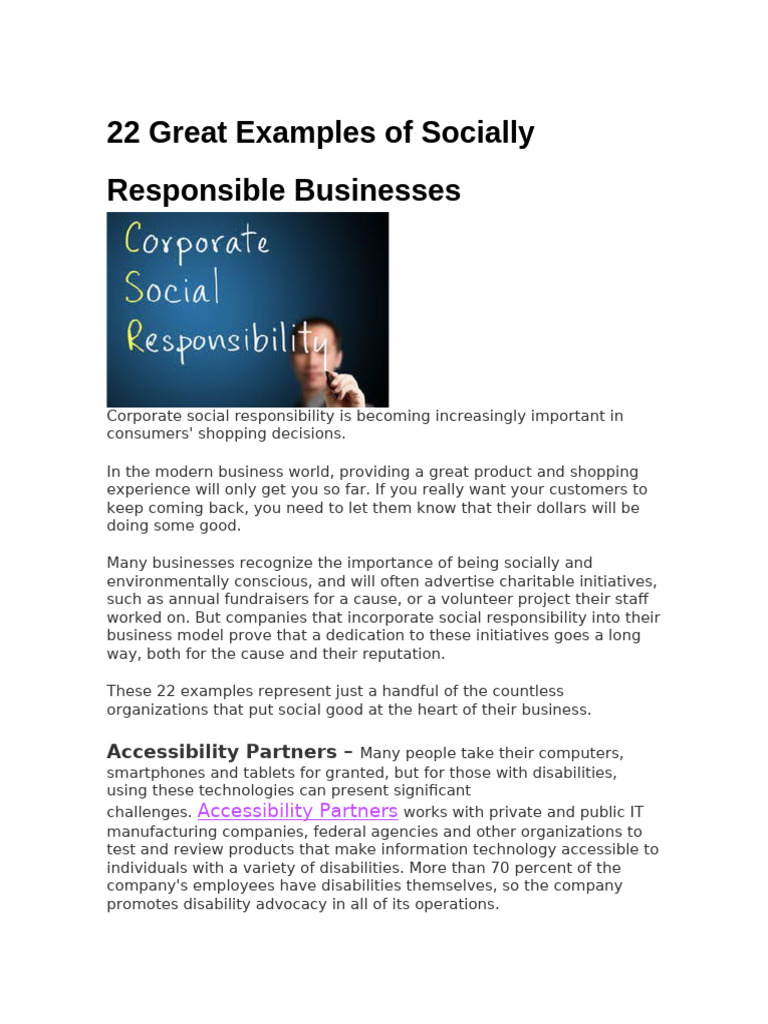 22 Examples of Socially Responsible Businesses | PDF | Water ...