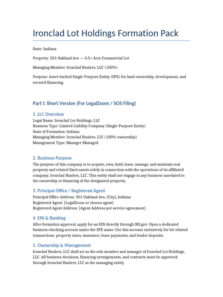 Ironclad Lot Holdings Formation Pack | PDF | Lease | Limited Liability ...