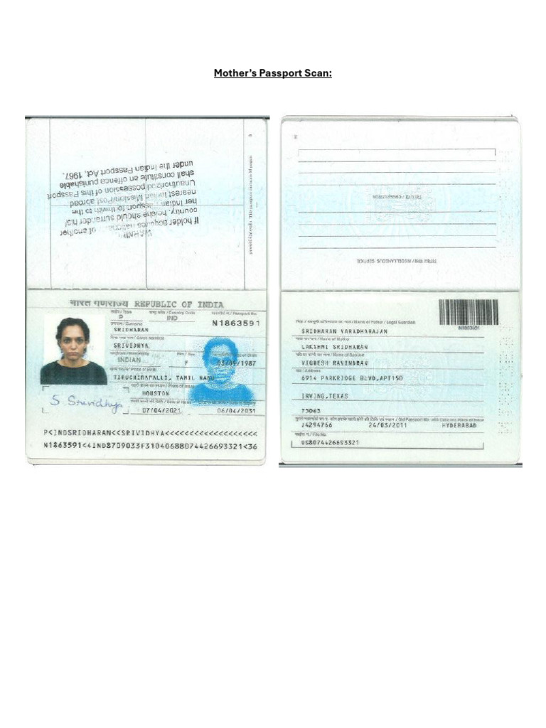 Indian Origin Proof Parents Passport Scan | PDF