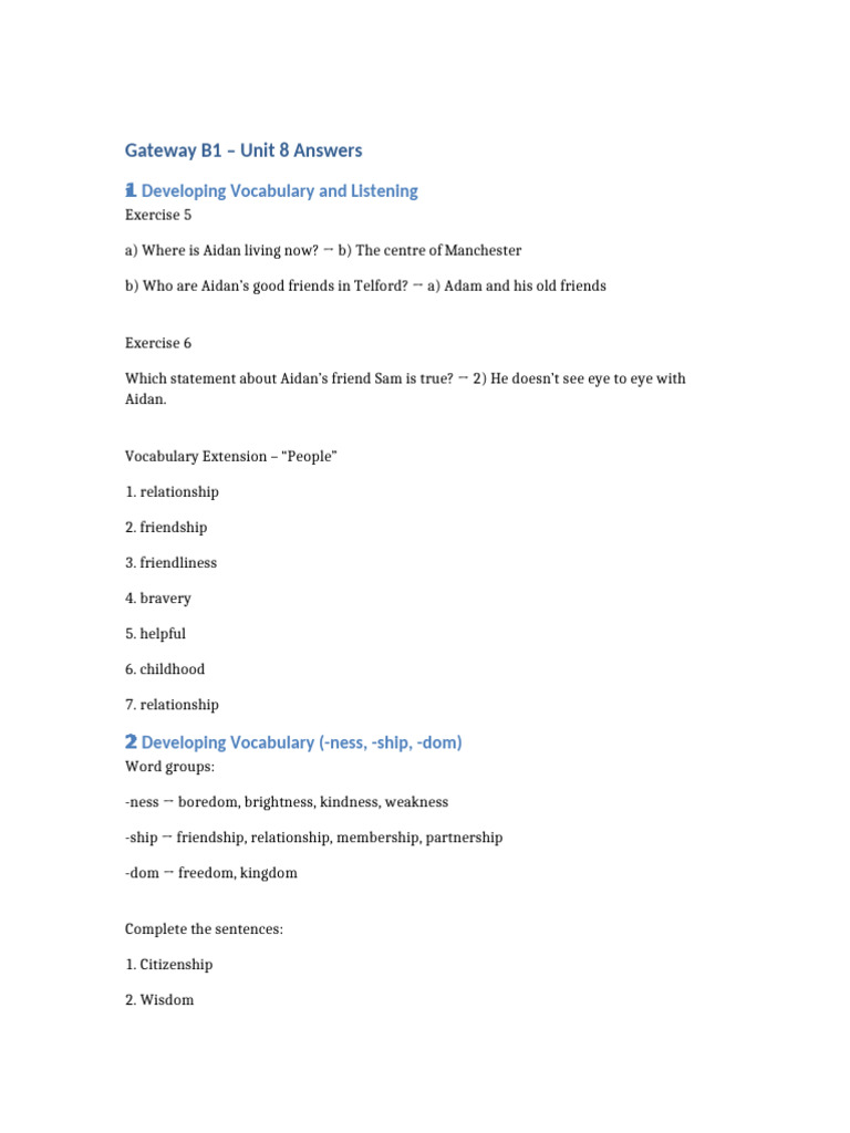 Gateway B1 Unit 8 Vocabulary Answers | PDF