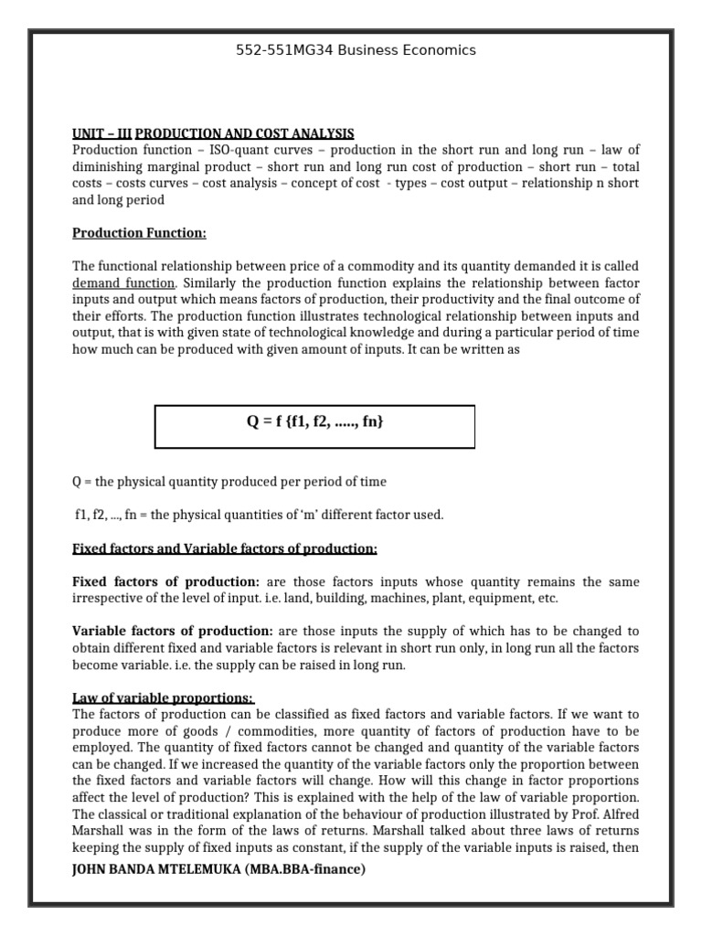 Be Unit Iii | PDF | Production Function | Supply (Economics)